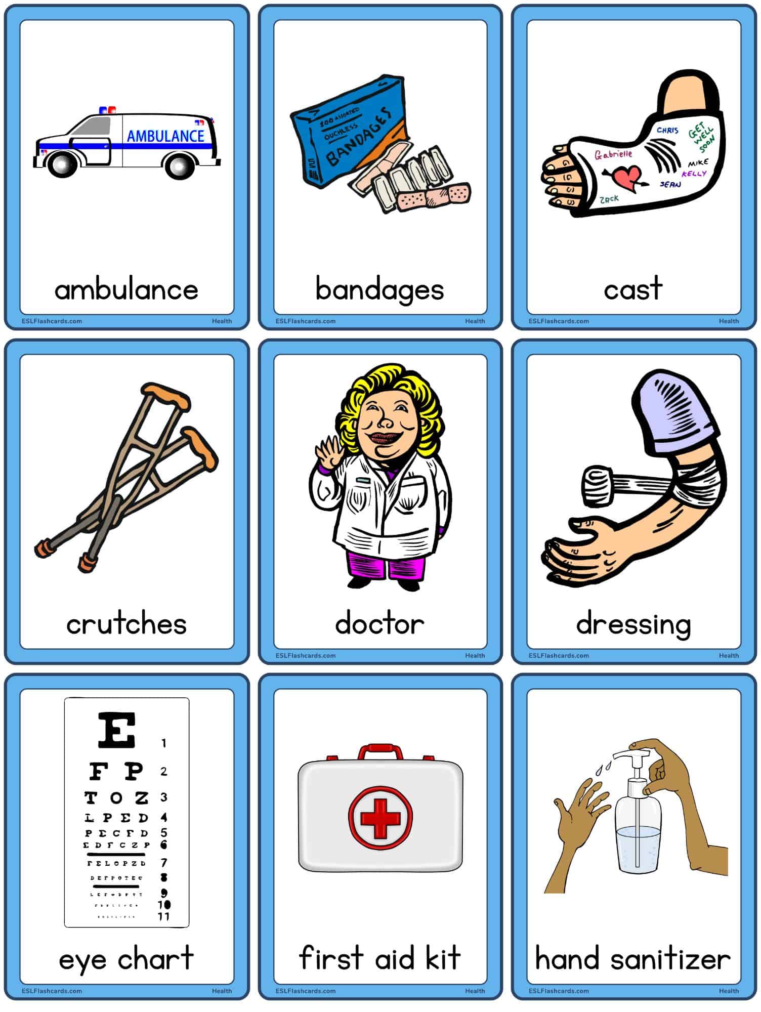 Injuries and Illnesses - ESL Flashcards