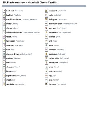 random household objects list